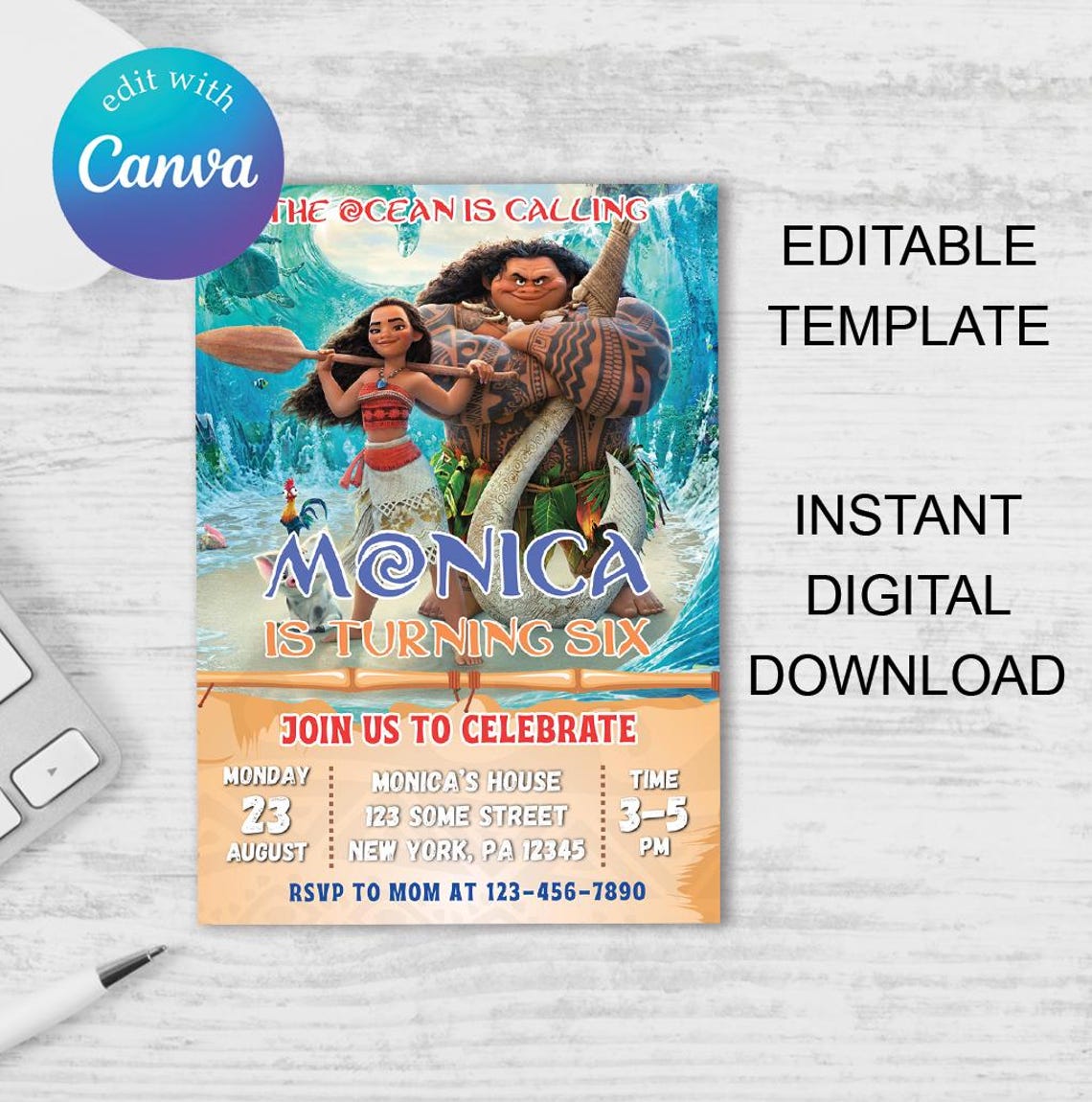 Moana Birthday Party Invitation, Moana 2 Birthday Invite, Digital ...
