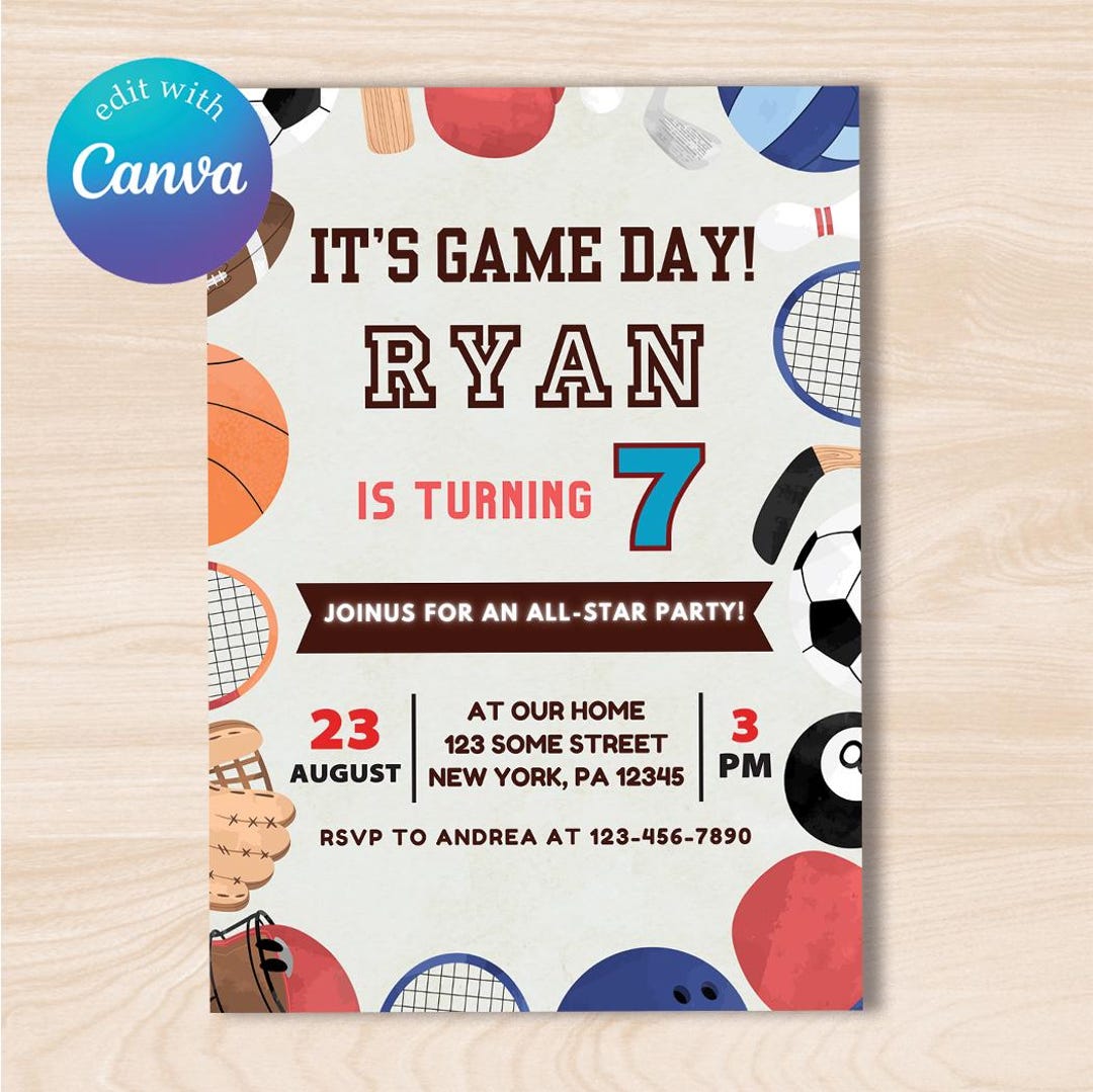 Editable Sport Birthday Invitation, Sport Theme Invite, Sport Birthday ...
