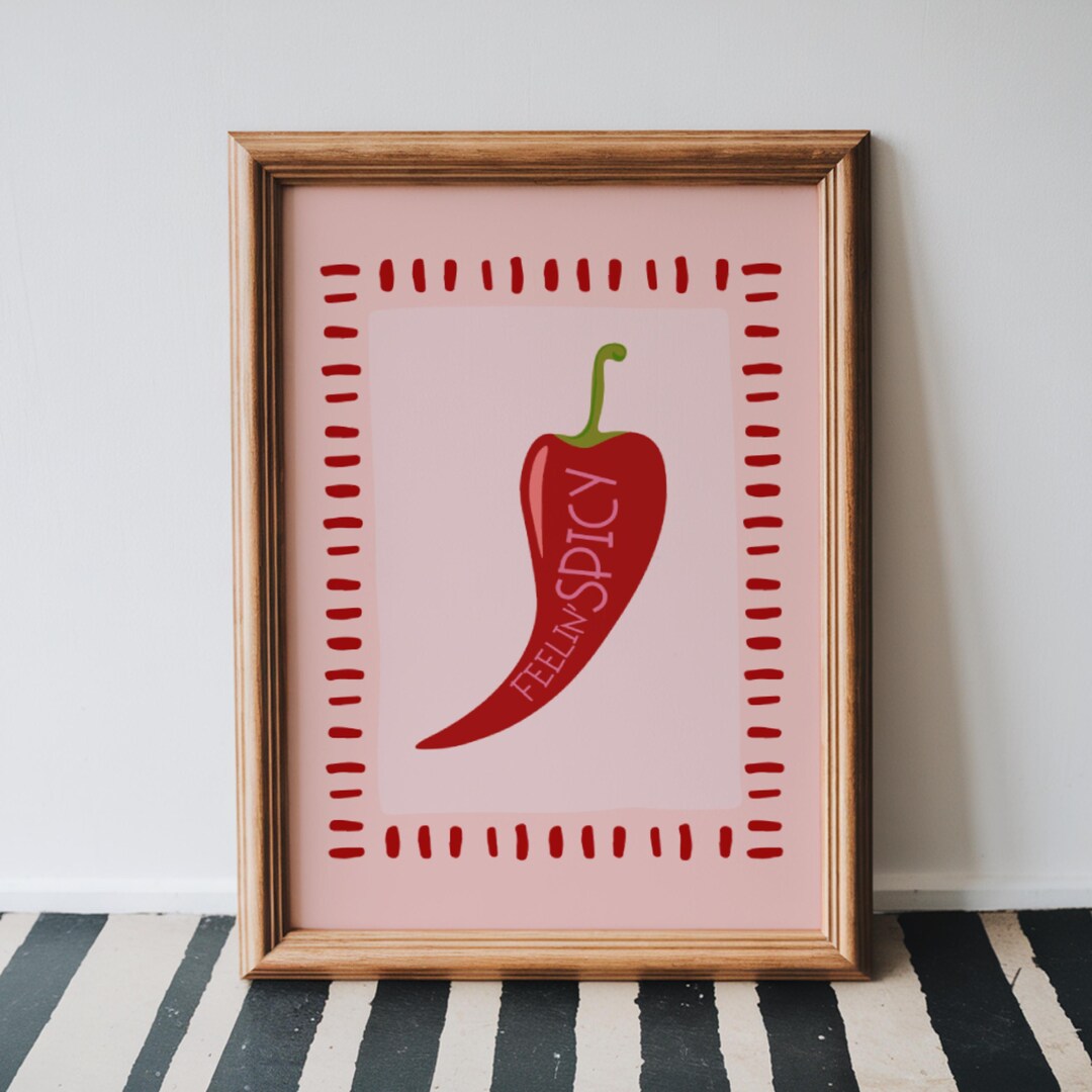 Spicy Chili Pepper Print "feelin' Spicy" Modern Kitchen Wall Art Cute ...