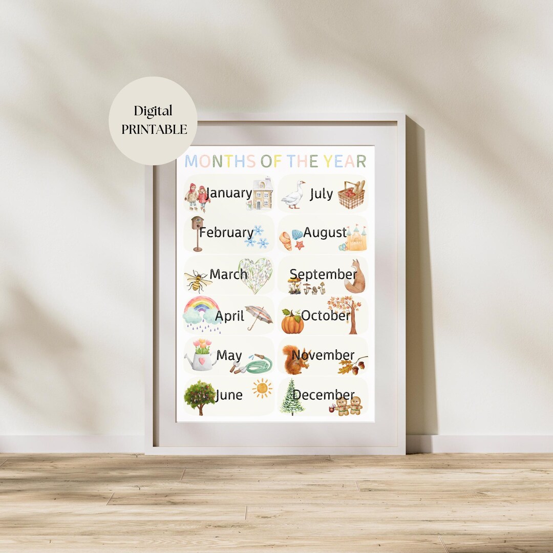 Months of the Year Educational Poster Toddler Playroom Decor Classroom ...