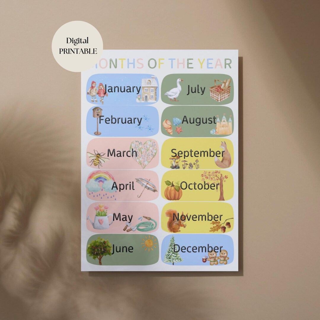 Months of the Year Educational Poster Toddler Playroom Decor Classroom ...