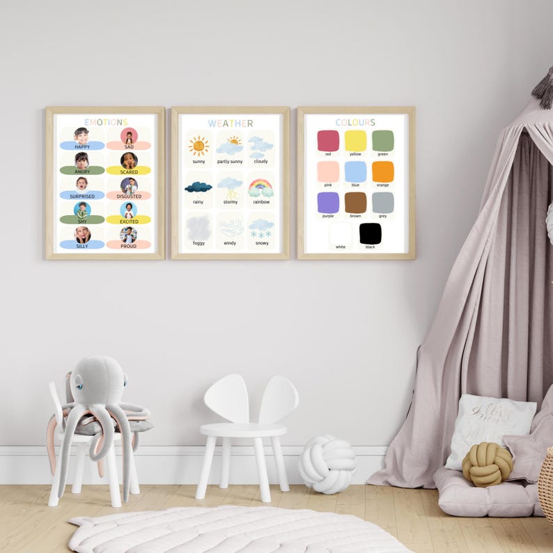 Educational Set of 8 Posters Colourful Classroom Decor Bundle Toddler ...