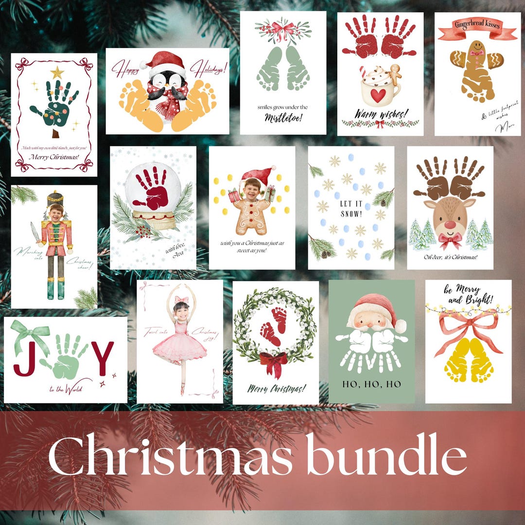 Christmas Handprint & Footprint Craft Bundle - 15 DIY Holiday Cards - Etsy