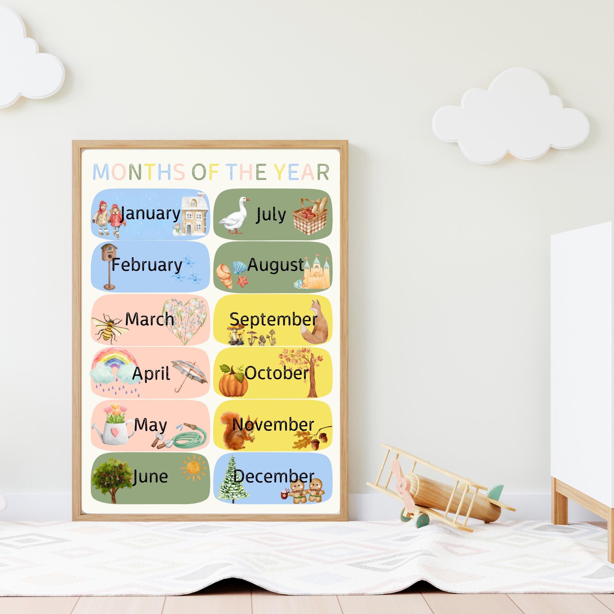Months of the Year Educational Poster Toddler Playroom Decor Classroom ...