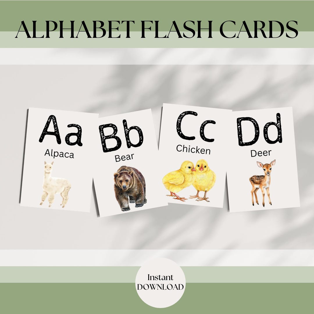 Animal ABC Learning Cards Alphabet Printable Flashcards Upper and Lower ...