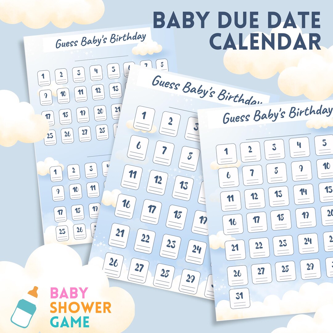 Baby Due Date Calendar Game | Printable Baby Shower Guess the Baby’s ...