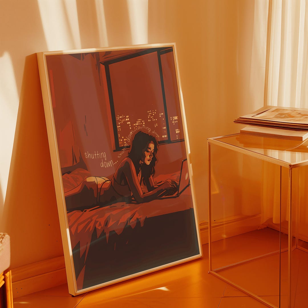 Late Night Void, Woman W/laptop | Moody Digital Print, Urban Neo-noir ...