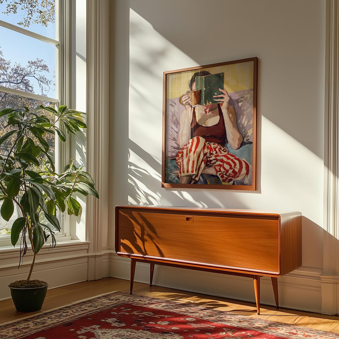 Woman Reading - Digital Print | Cozy Reading Poster | Relaxed Home ...