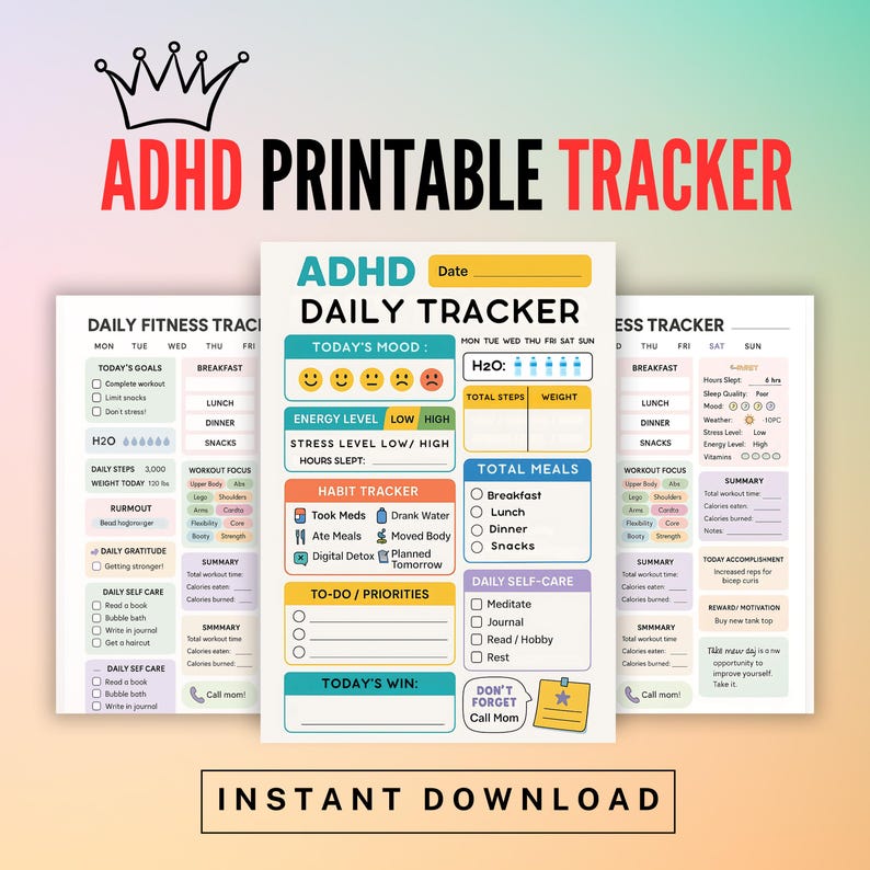 Printable ADHD Daily Tracker | Focus & Productivity Planner | Daily ...