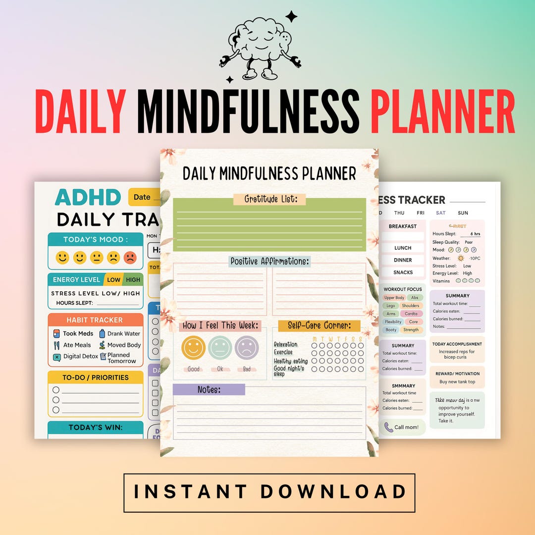 Daily Mindfulness Planner Printable PDF | Self-care Template | Mental ...