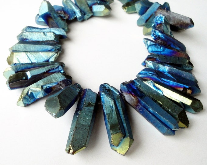 Raw Titanium Spikes - Blue Gold Quartz Beads - Crystal Spike - Metallic ...