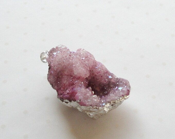 Pink Purple Rough Raw Moss Crystal Druzy Pendant, Rock Crystal Quartz ...