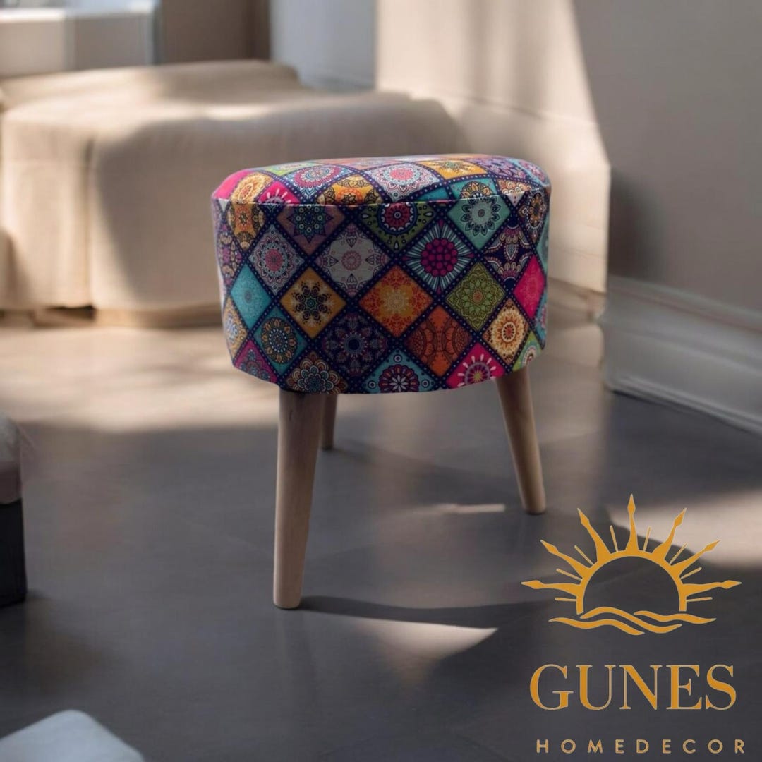 Round Pouf Stool, Bedroom Pouf, Footstool Ottoman, Tufted Stool, Piano ...