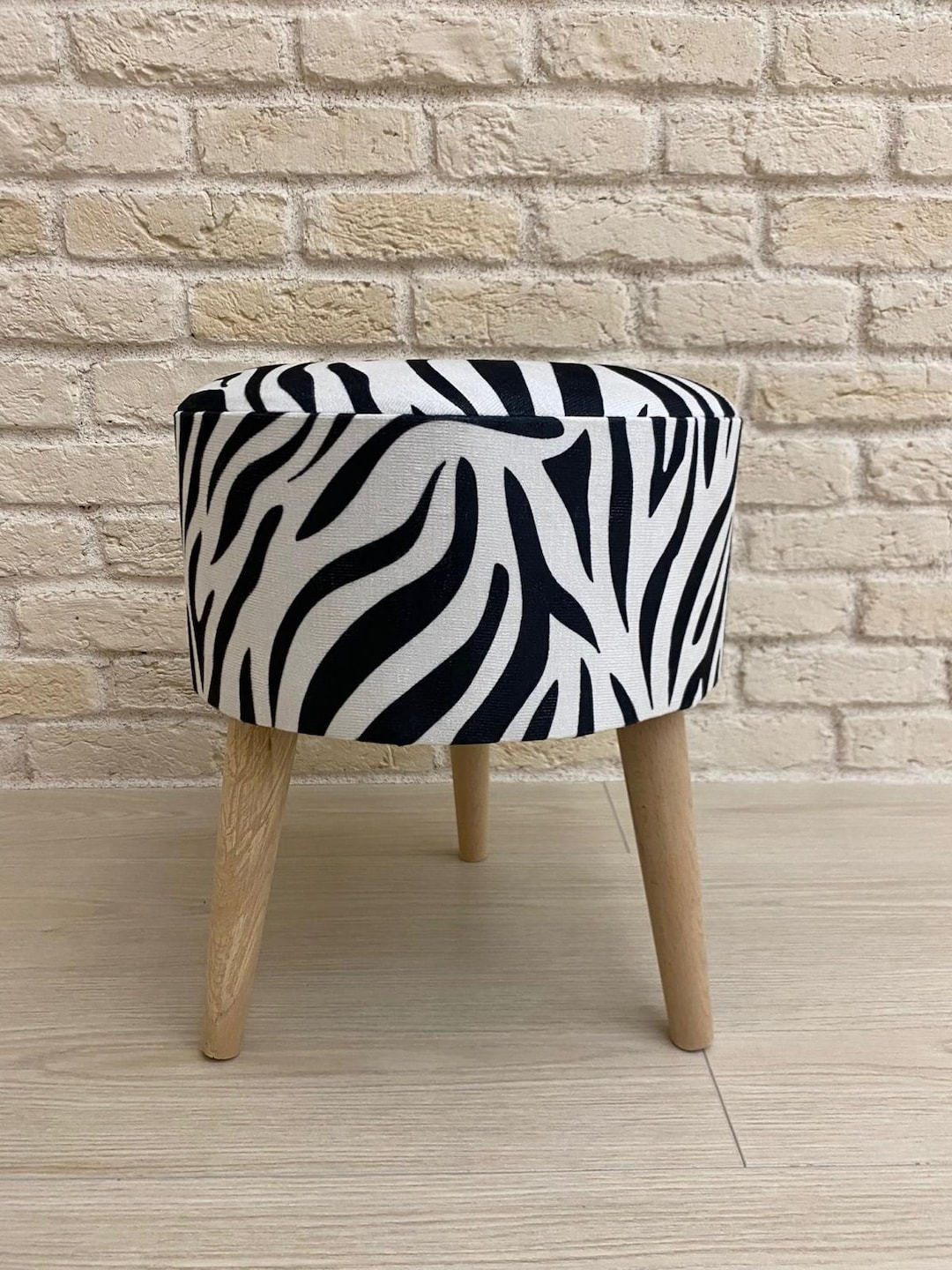 Zebra Patterned Round Pouf, Dressing Room Pouf, Round Pouf, Modern Pouf ...