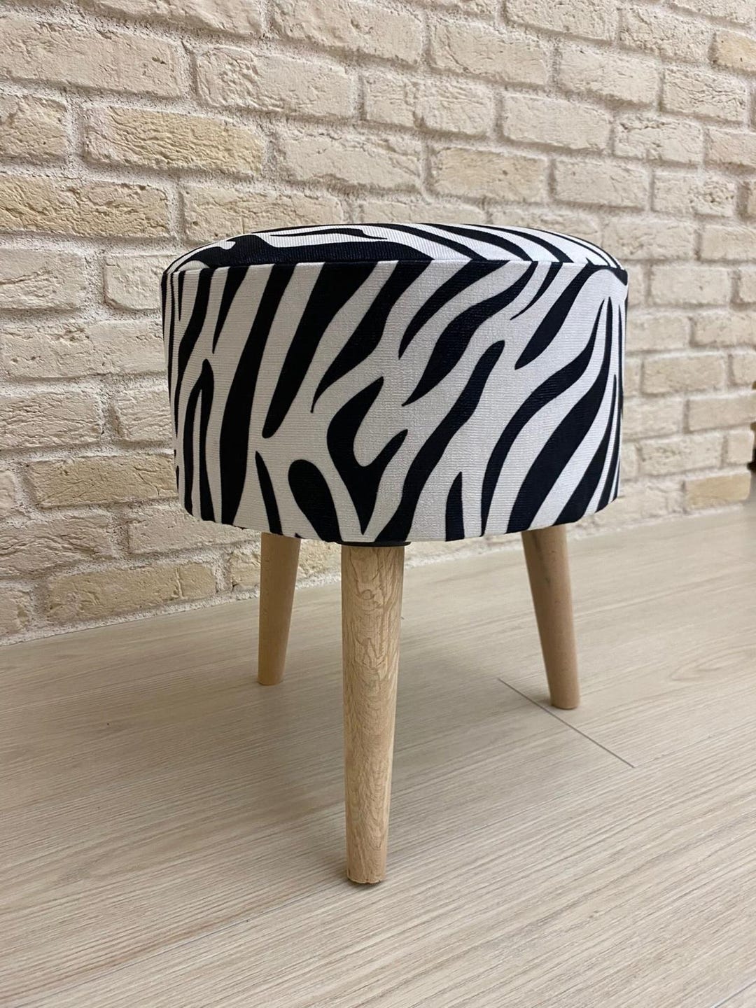 Zebra Patterned Round Pouf, Dressing Room Pouf, Round Pouf, Modern Pouf ...