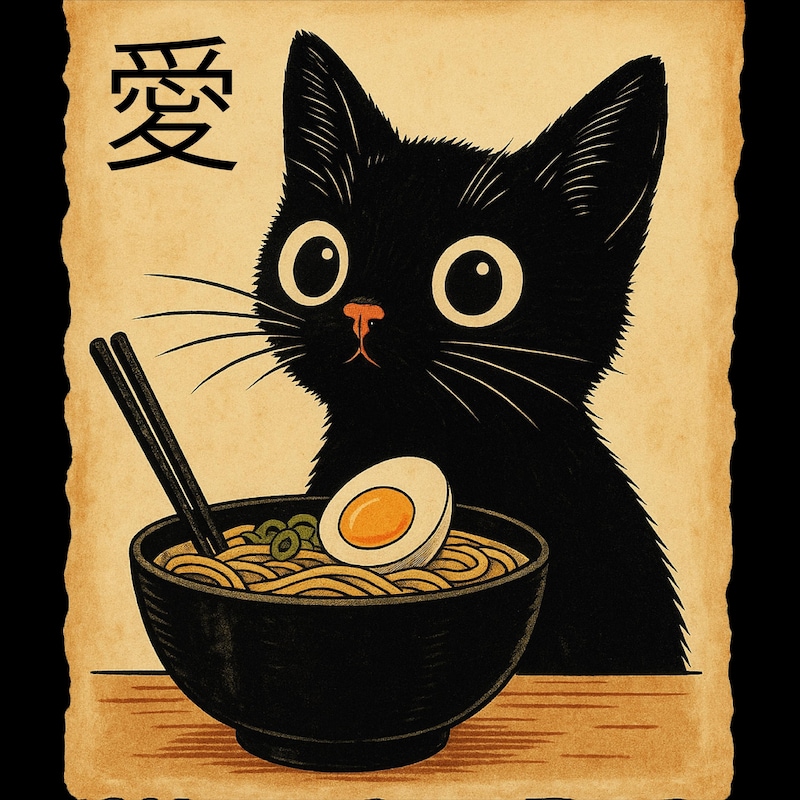 Japanese Ramen Cat Art - Etsy