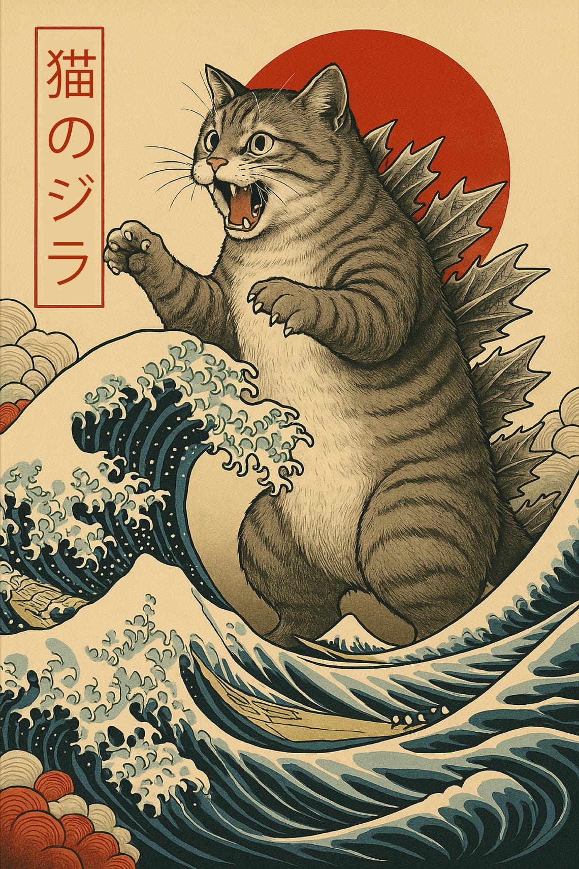 Catzilla Cat Japanese Art Funny Cat Gifts for Men Women Kid Png ...