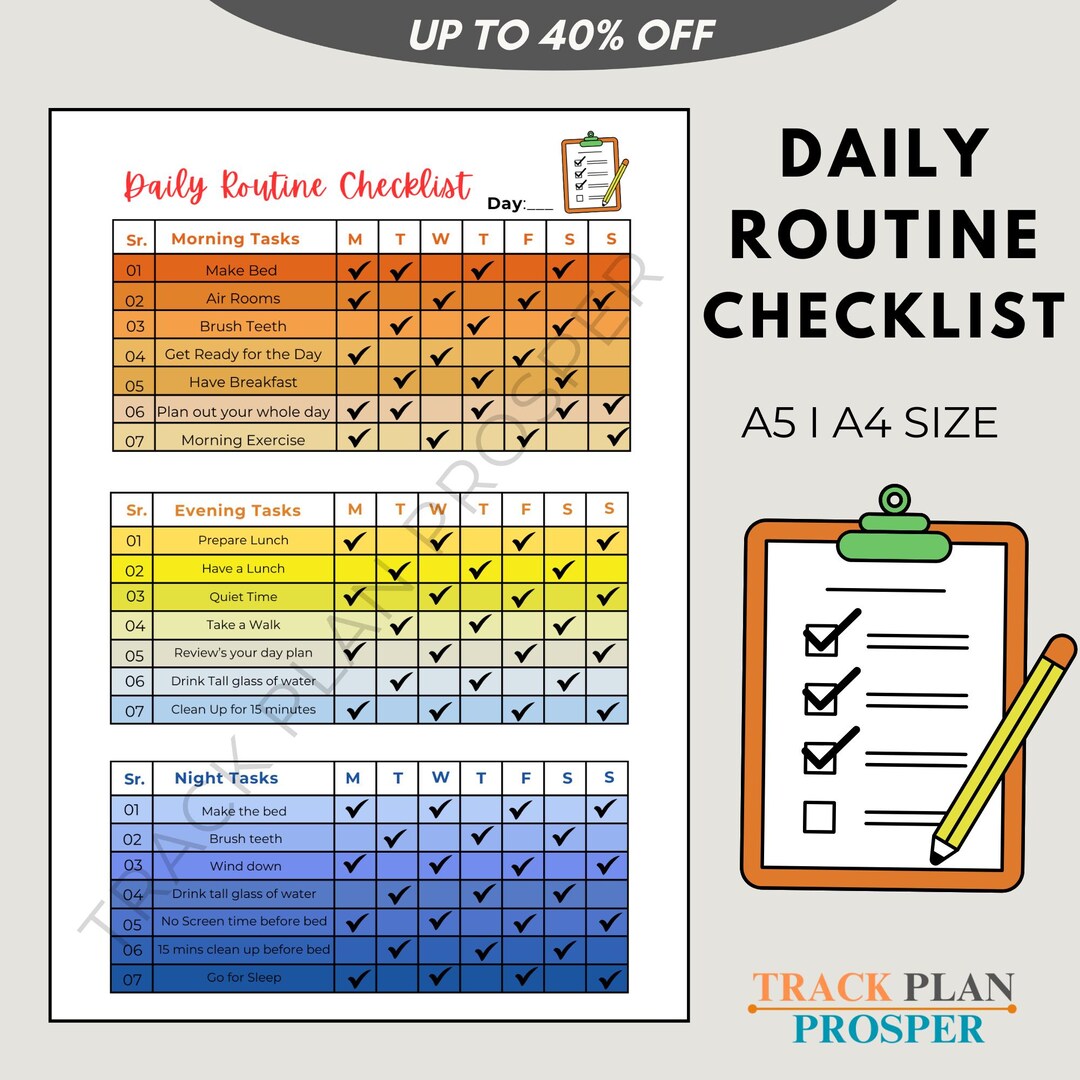 Daily Routine Checklist Printable - Morning Chart for Healthy Lifestyle ...