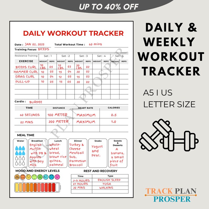 Daily & Weekly Workout Tracker Printable | Fitness Planner | Gym Log ...