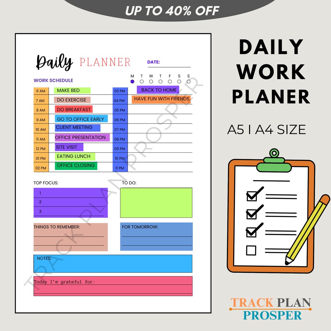 Daily Work Planner Printable - Productivity Planner - Time Management ...