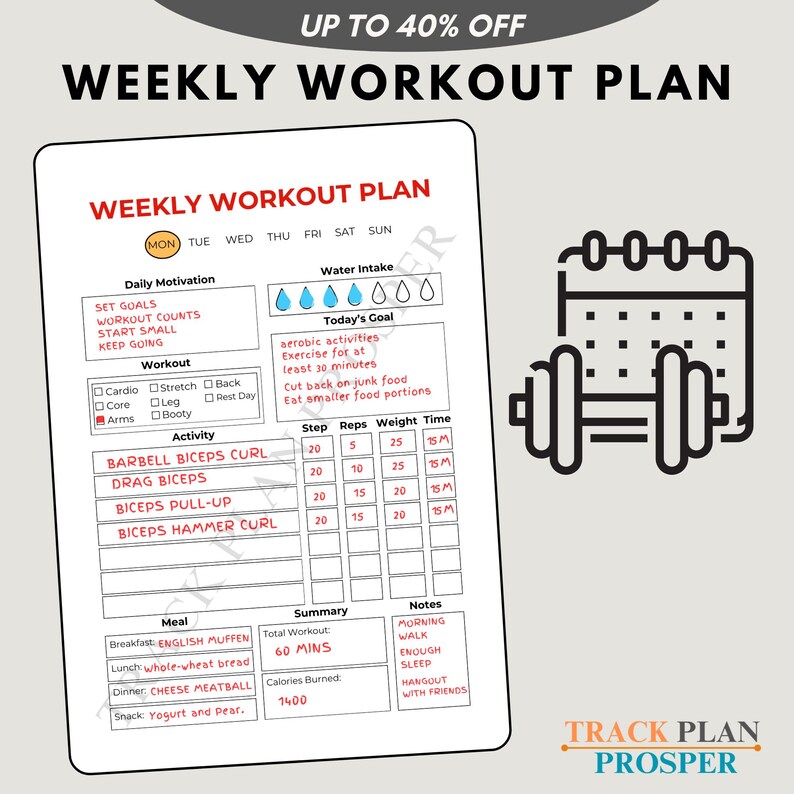 Daily & Weekly Workout Tracker Printable | Fitness Planner | Gym Log ...