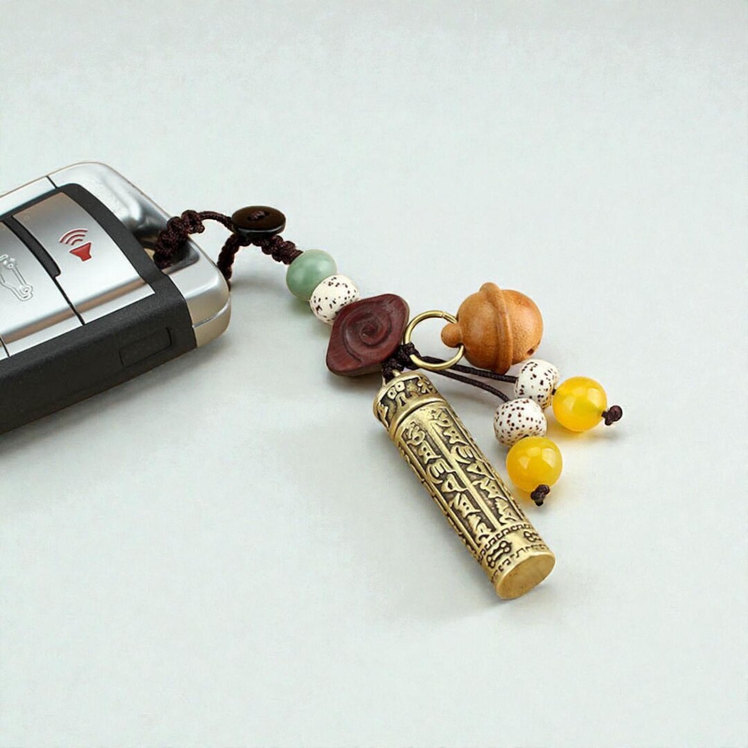 Tibetan Brass Gawu Box Amulet Keychain Handmade Shurangama Sutra Prayer ...