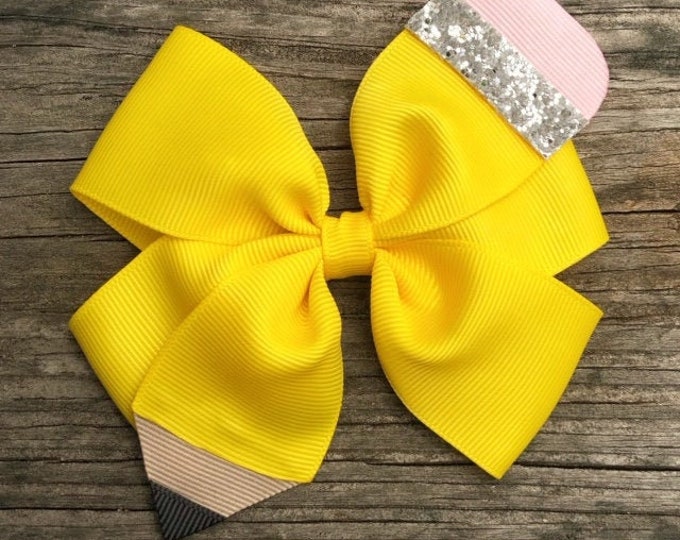 Pencil Bow, Back to School Bow, Yellow Pencil Hair Bow, School Bows ...