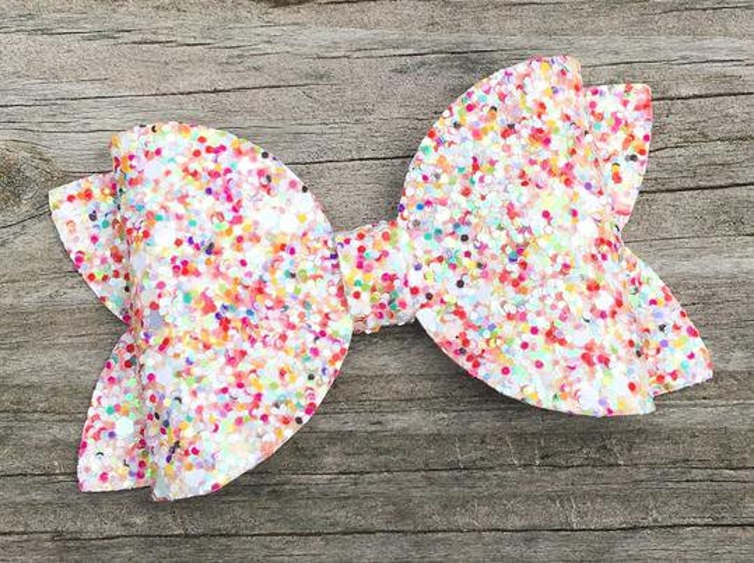 Rainbow Glitter Bow, Birthday Bow, Colorful Glitter Sprinkles Bow ...