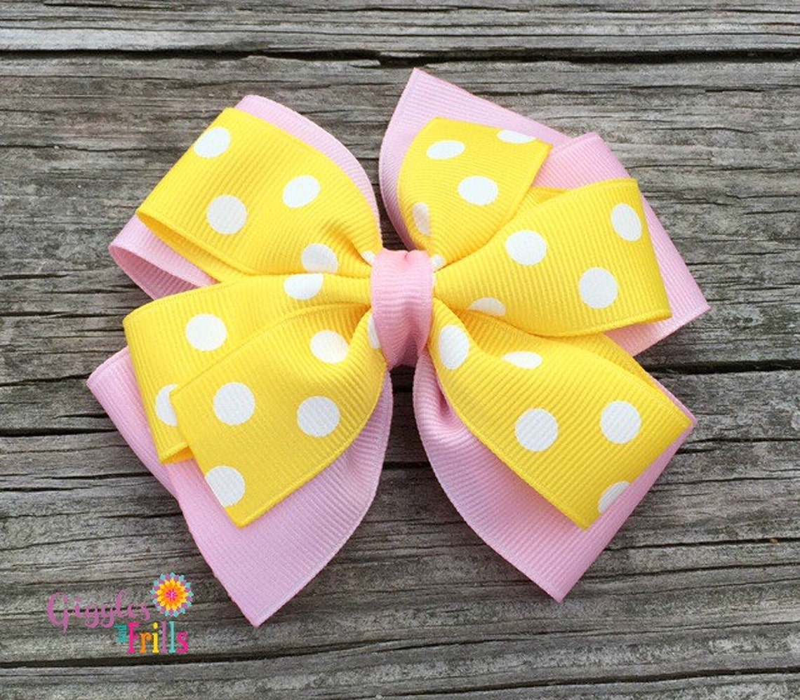 Pink and Yellow Hair Bow Pink Lemonade Bow Girls Hair Bow - Etsy