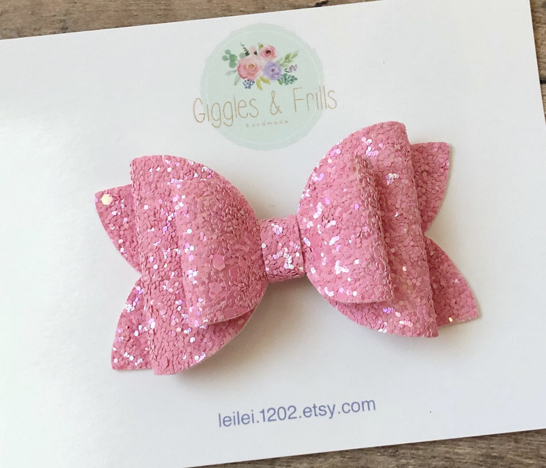 Bubblegum Pink Glitter Bow, Pink Layered Bow, Pink Glitter Bow, Pink ...