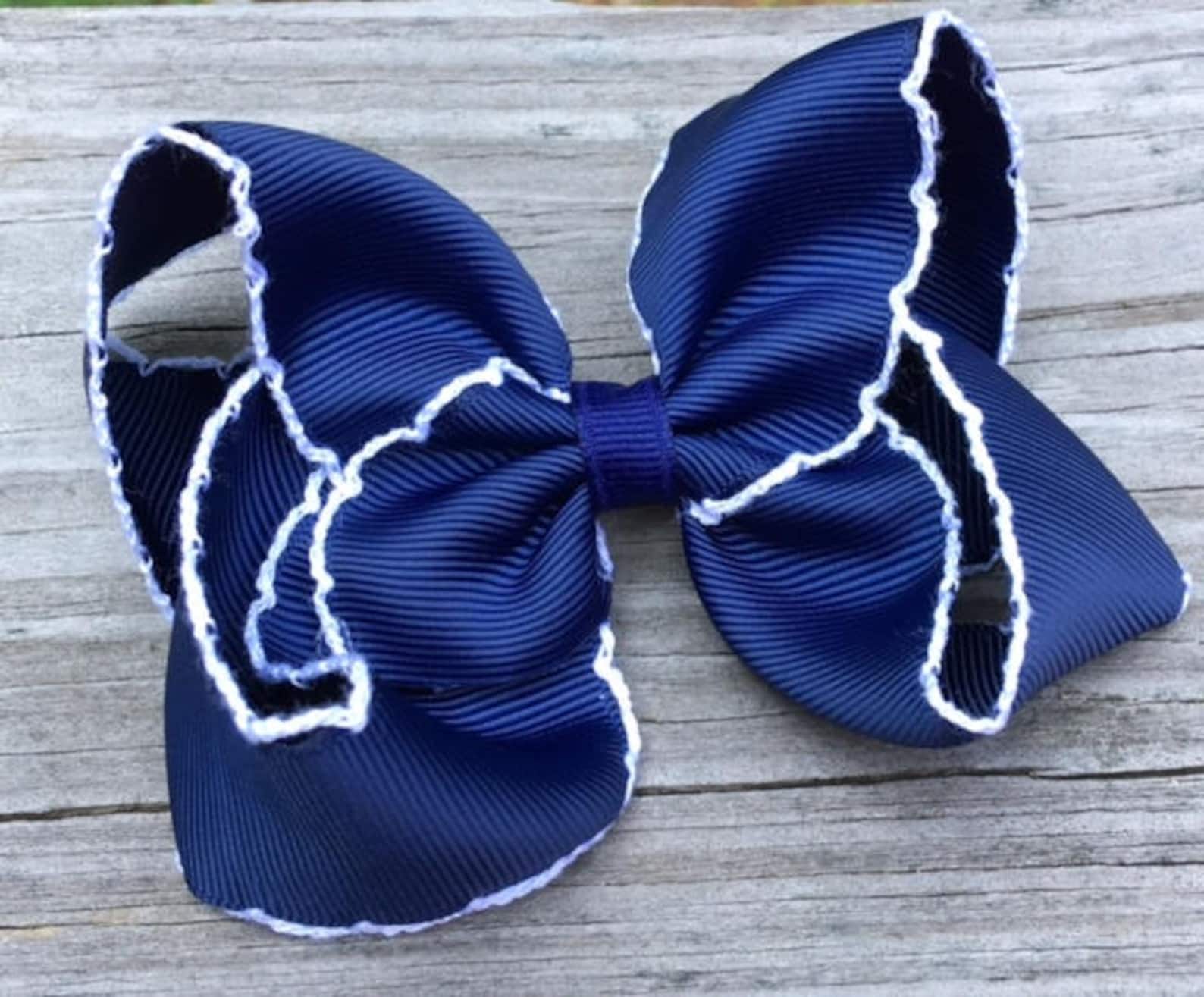 Navy Hair Bow Navy Moonstitch Hair Bow Navy and White Hair - Etsy
