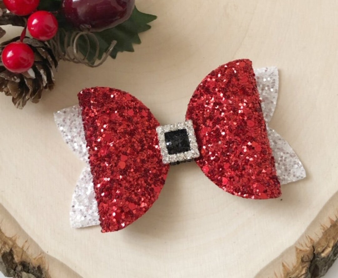 Santa Suit Glitter Bow, Santa Bow, Girls Holiday Bow, Christmas Glitter ...