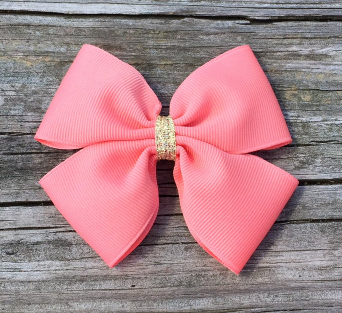 Coral Hair Bow Coral and Gold Hair Bow Girls Hair Bows | Etsy