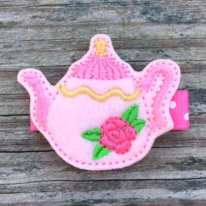 Pink Teapot Hair Clip, Tea Pot Hair Bow, Tea Party Hair Clip, Girls Tea ...