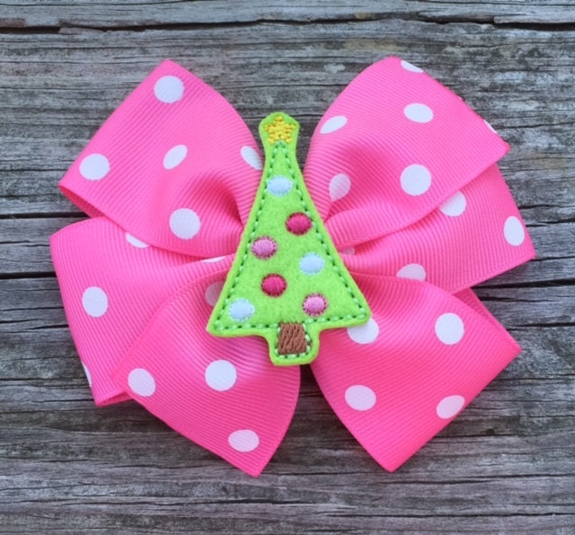 Pink Christmas Tree Hair Bow Pink and Green Christmas Bow - Etsy