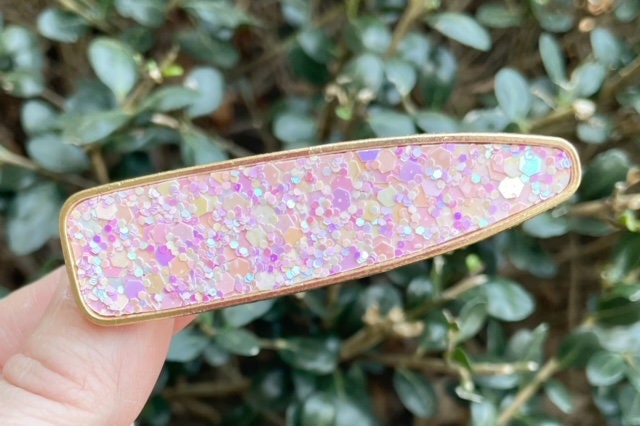 Pink Glitter Barrette Light Pink Barrette Pink and Gold | Etsy
