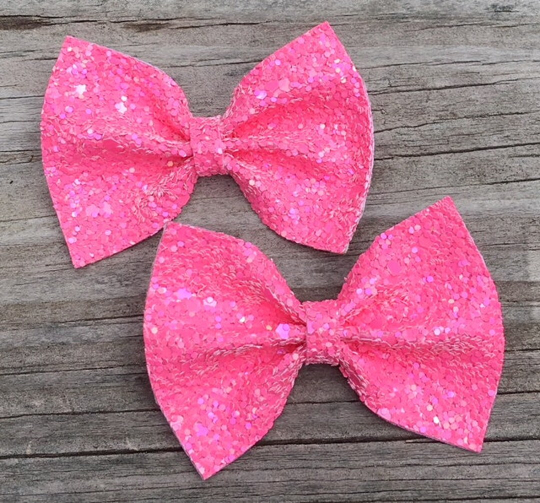 Neon Pink Pigtail Bows, Glitter Bow, Pigtail Bow Set, Piggie Bows ...