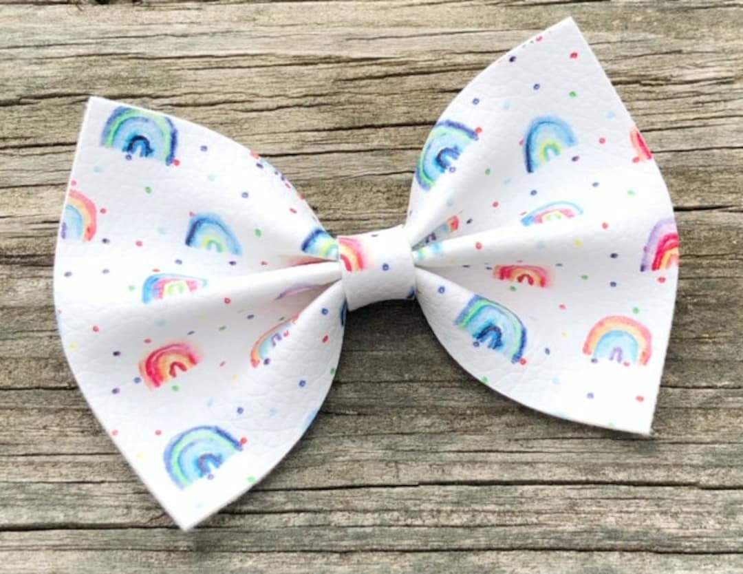 Rainbow Hair Bow, Watercolor Rainbow Bow, Colorful Rainbow Bow, Leather ...