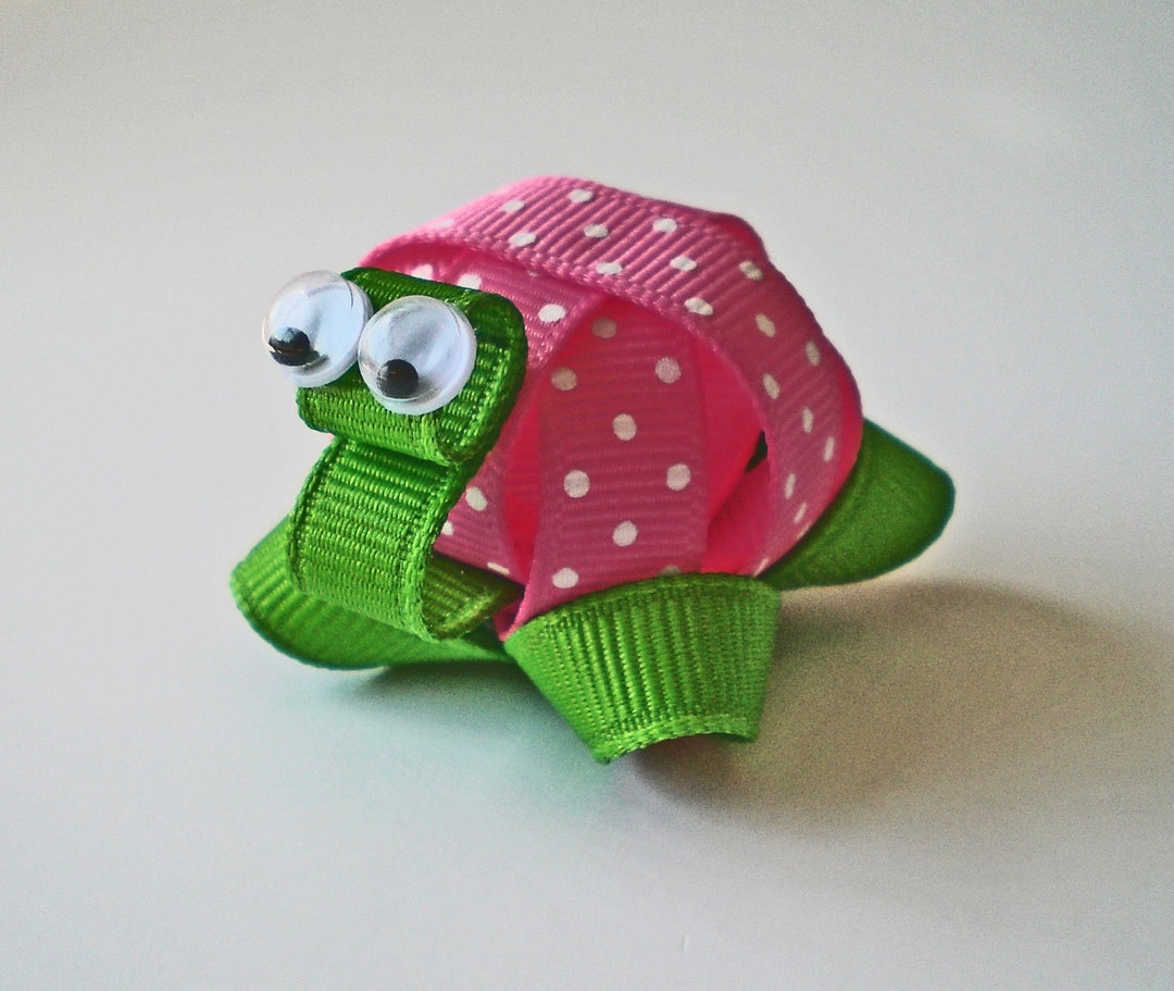Turtle Hair Clip, Hot Pink Polka Dotted Turtle Hair Clip, Turtle Ribbon ...