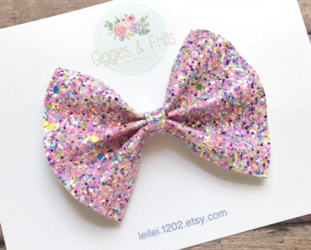 Pink Glitter Hair Bow, Glitter Bows, Girls Glitter Bow, Pink Glitter ...