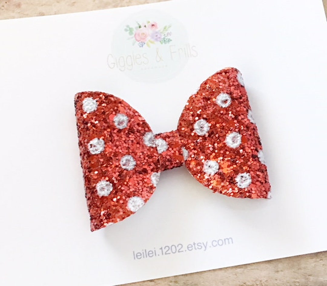 Red and White Polka Dot Bow, Glitter Bow, Mickey Mouse Bow, Mickey ...