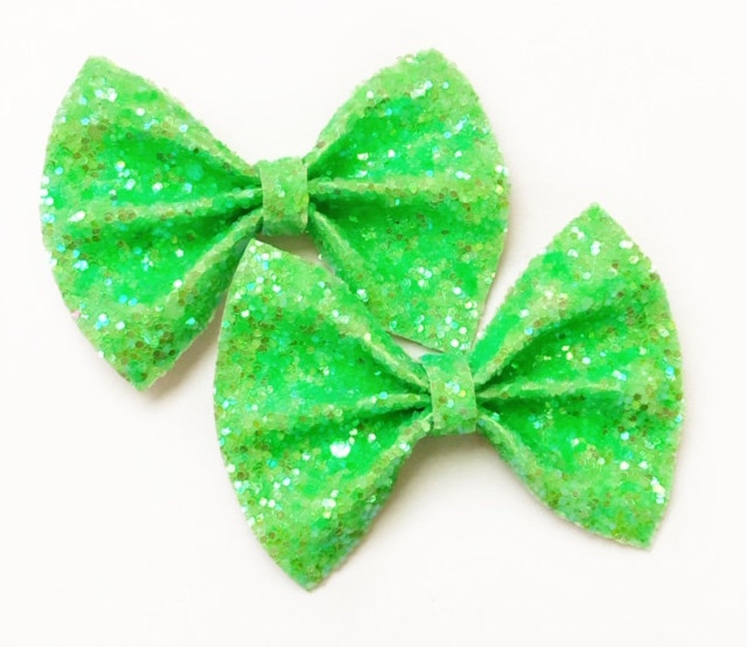 Neon Green Pigtail Bows, Neon Green Glitter Bow, Piggie Bows, Girls ...