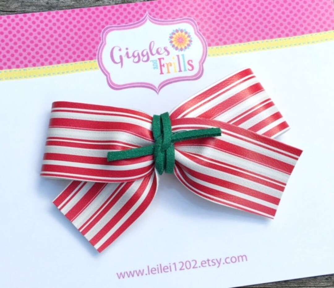 Red and White Striped Bow, Christmas Hair Bow, Peppermint Hair Bow ...