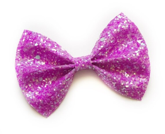 Neon Purple Bow Neon Purple Glitter Bow Sparkly Purple Bow | Etsy