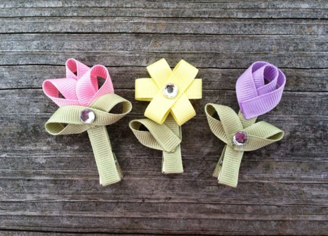 Flower Hair Clips SET OF 3 Spring Hair Clips Ribbon - Etsy