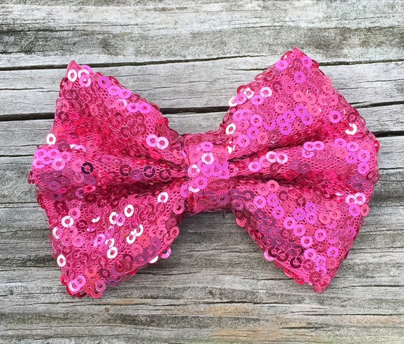 Hot Pink Hair Bow Bright Pink Sequin Hair Bow Glitter Bows | Etsy