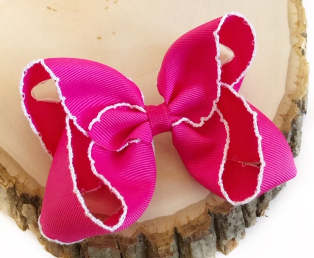 Hot Pink Moonstitch Bow, Hot Pink Bow, Girls Hot Pink Bow, Bright Pink ...
