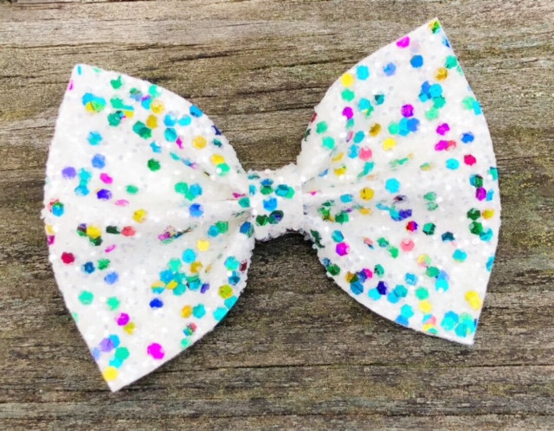 Colorful Confetti Hair Bow, White Confetti Bow, Sparkly Glitter Bow ...