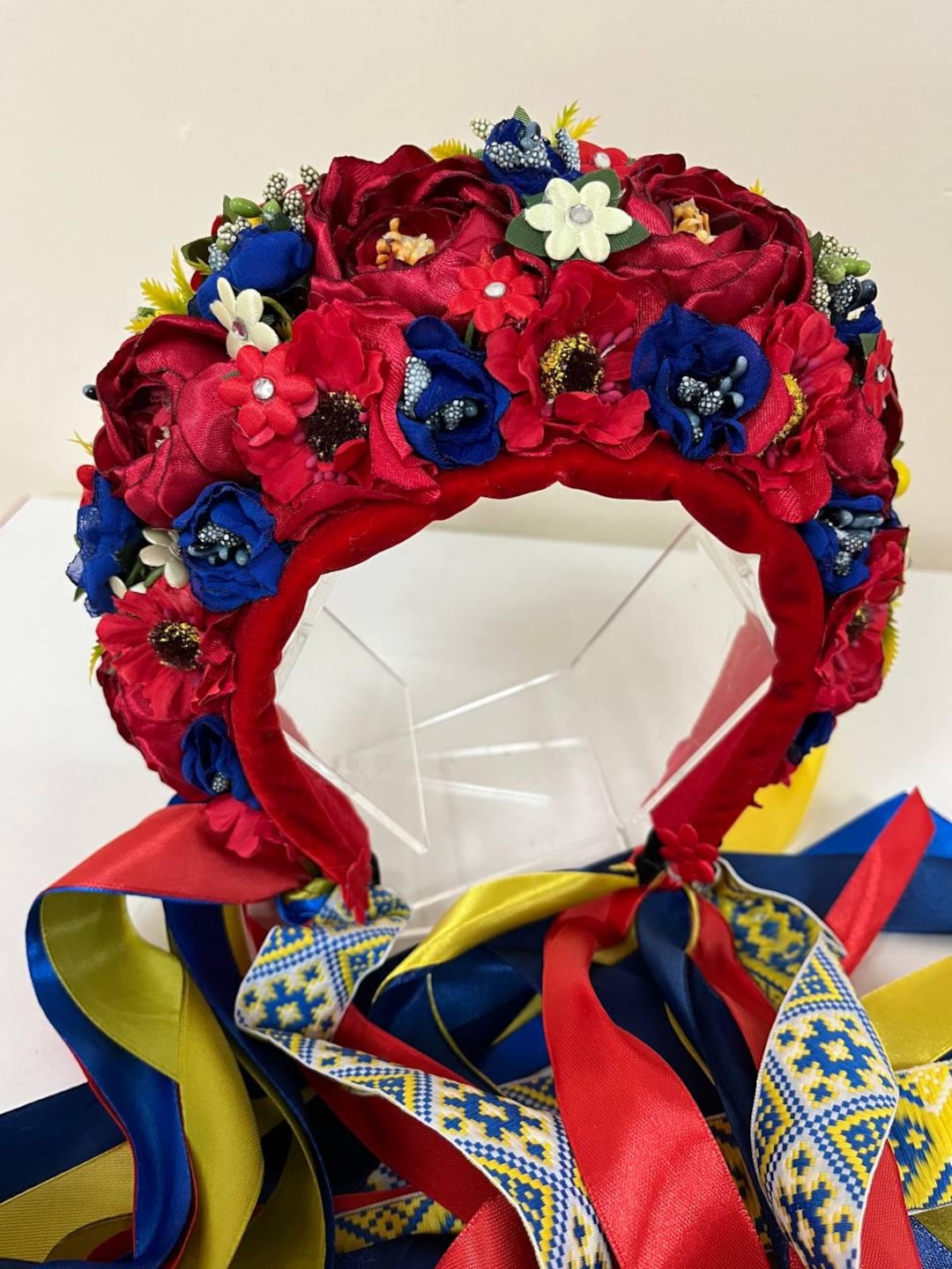 Ukrainian Flower Crown With Ribbons – Red Blue Yellow Floral Headpiece ...
