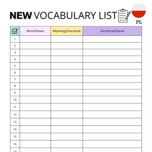 Vocabulary Polish List. Vocabulary List | Vocabulary Template ...